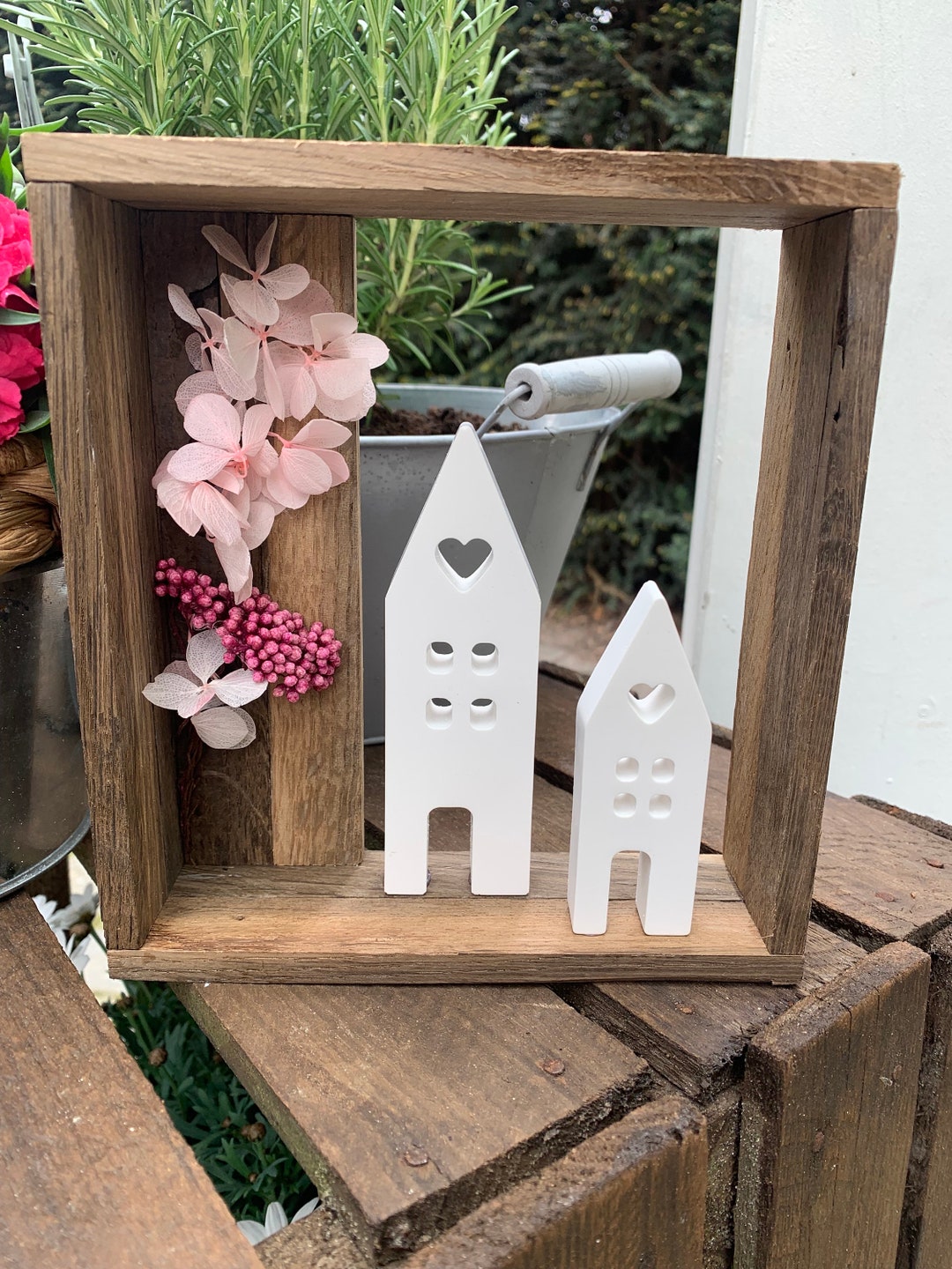 Wooden Border With Houses and Flowers - Etsy