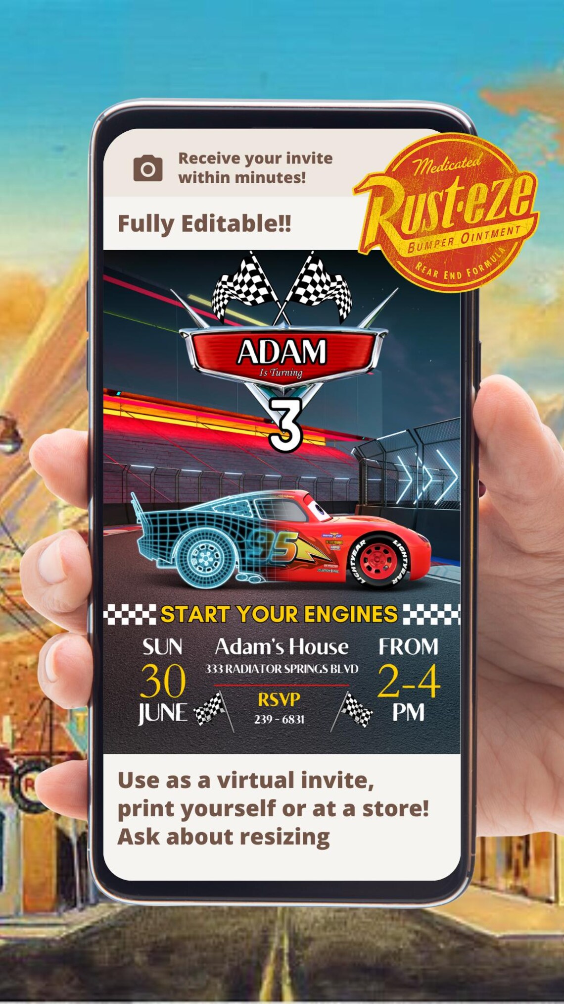 Cars Birthday Invitation | Kids Birthday Mobile Invite | Lightning ...