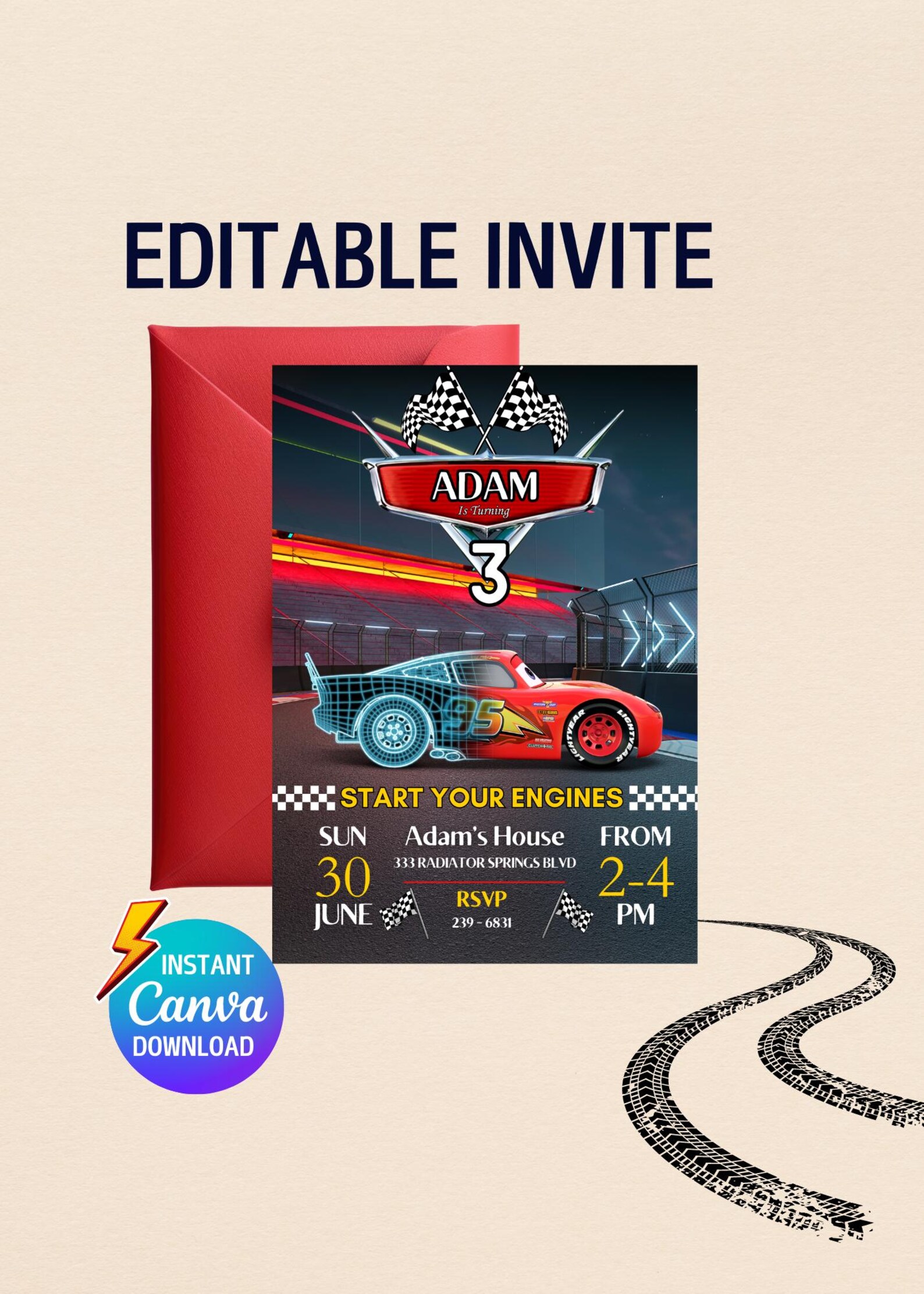 Cars Birthday Invitation | Kids Birthday Mobile Invite | Lightning ...