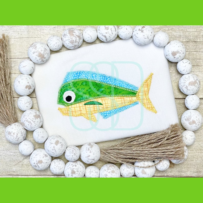 Mahi Mahi Dolphin Fish Zig Zag Stitch Summer Ocean Nautical Applique Machine Embroidery Design ...
