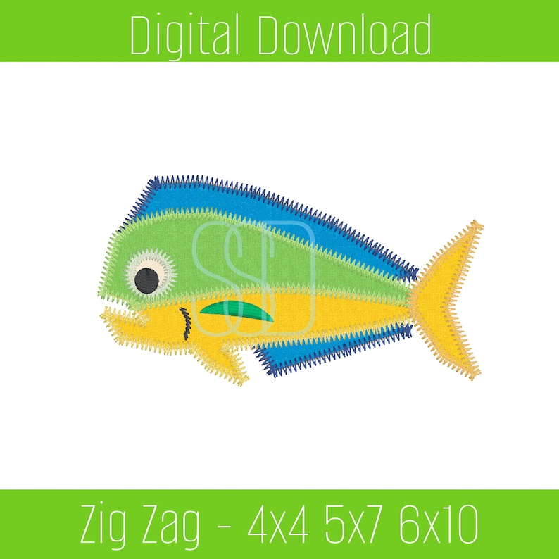 Mahi Mahi Dolphin Fish Zig Zag Stitch Summer Ocean Nautical Applique ...