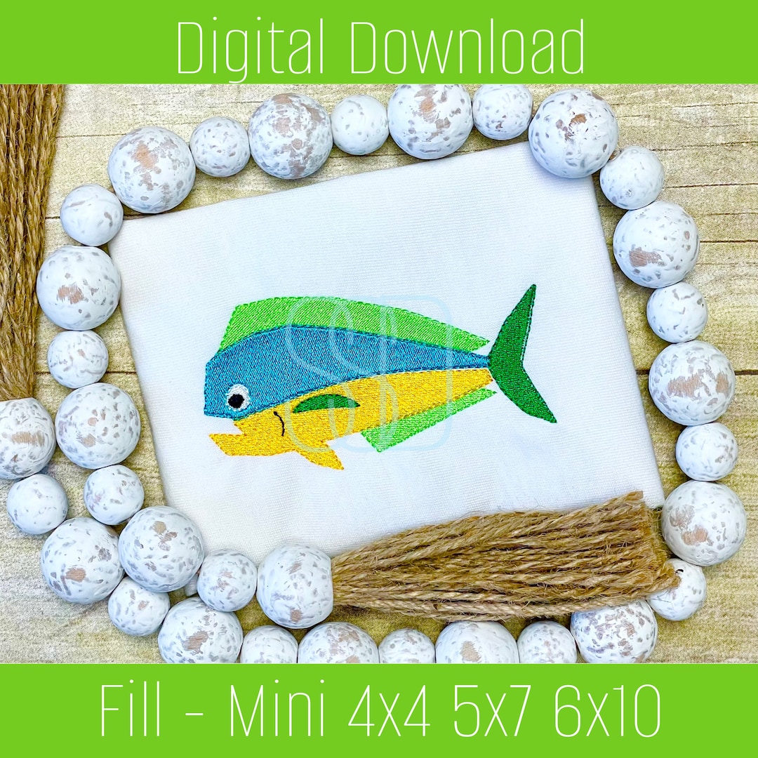 Mahi Mahi Dolphin Fish Fill Stitch Summer Ocean Nautical Applique ...