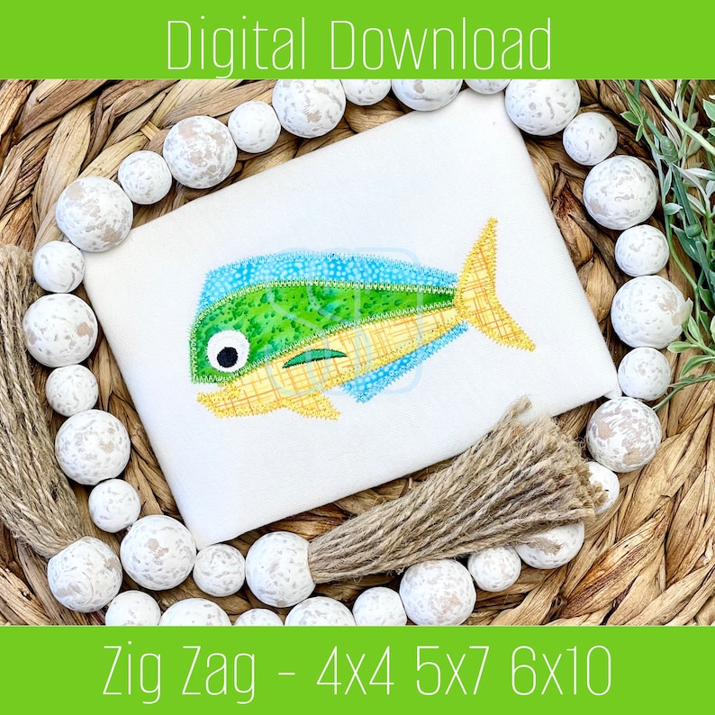 Mahi Mahi Dolphin Fish Zig Zag Stitch Summer Ocean Nautical Applique Machine Embroidery Design ...