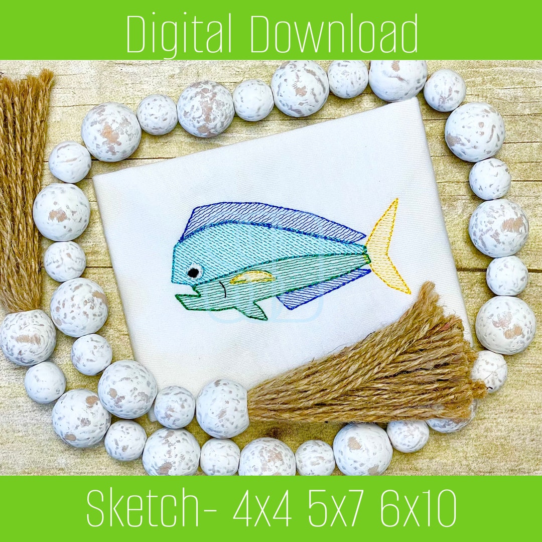 Mahi Mahi Dolphin Fish Sketch Stitch Summer Ocean Nautical Applique ...