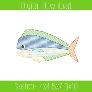 Mahi Mahi Dolphin Fish Sketch Stitch Summer Ocean Nautical Applique ...