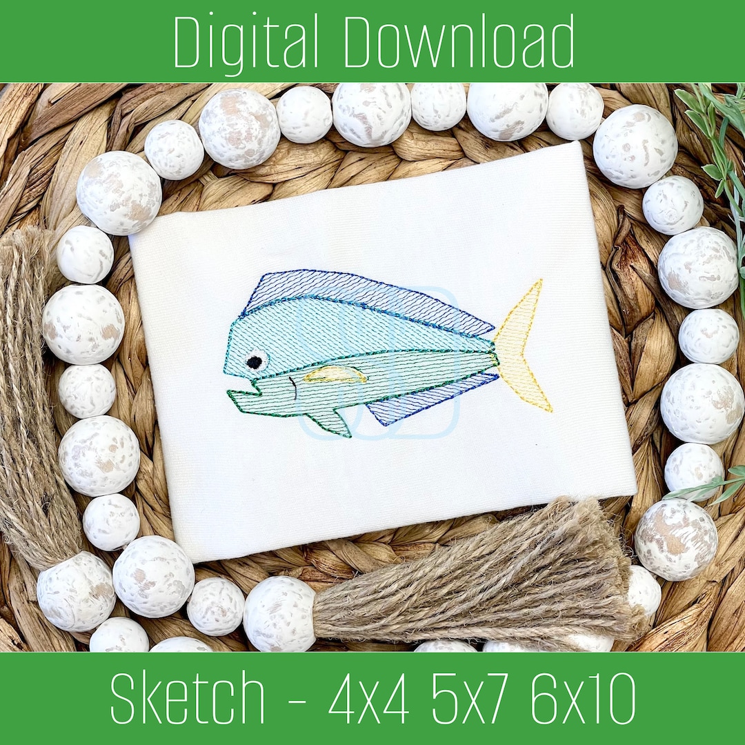 Mahi Mahi Dolphin Fish Sketch Stitch Summer Ocean Nautical Applique ...