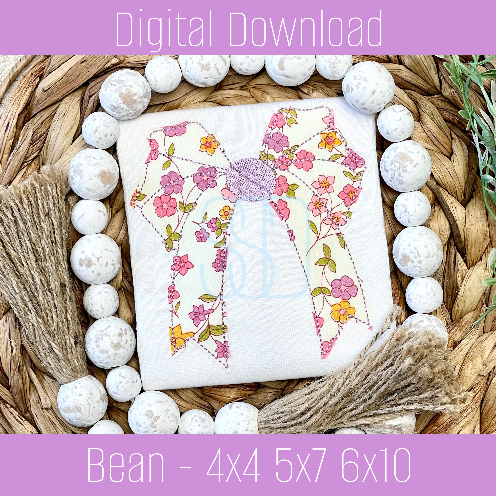 Coquette Bow Bean Stitch Machine Embroidery Design File Digital 4x4 5x7 ...