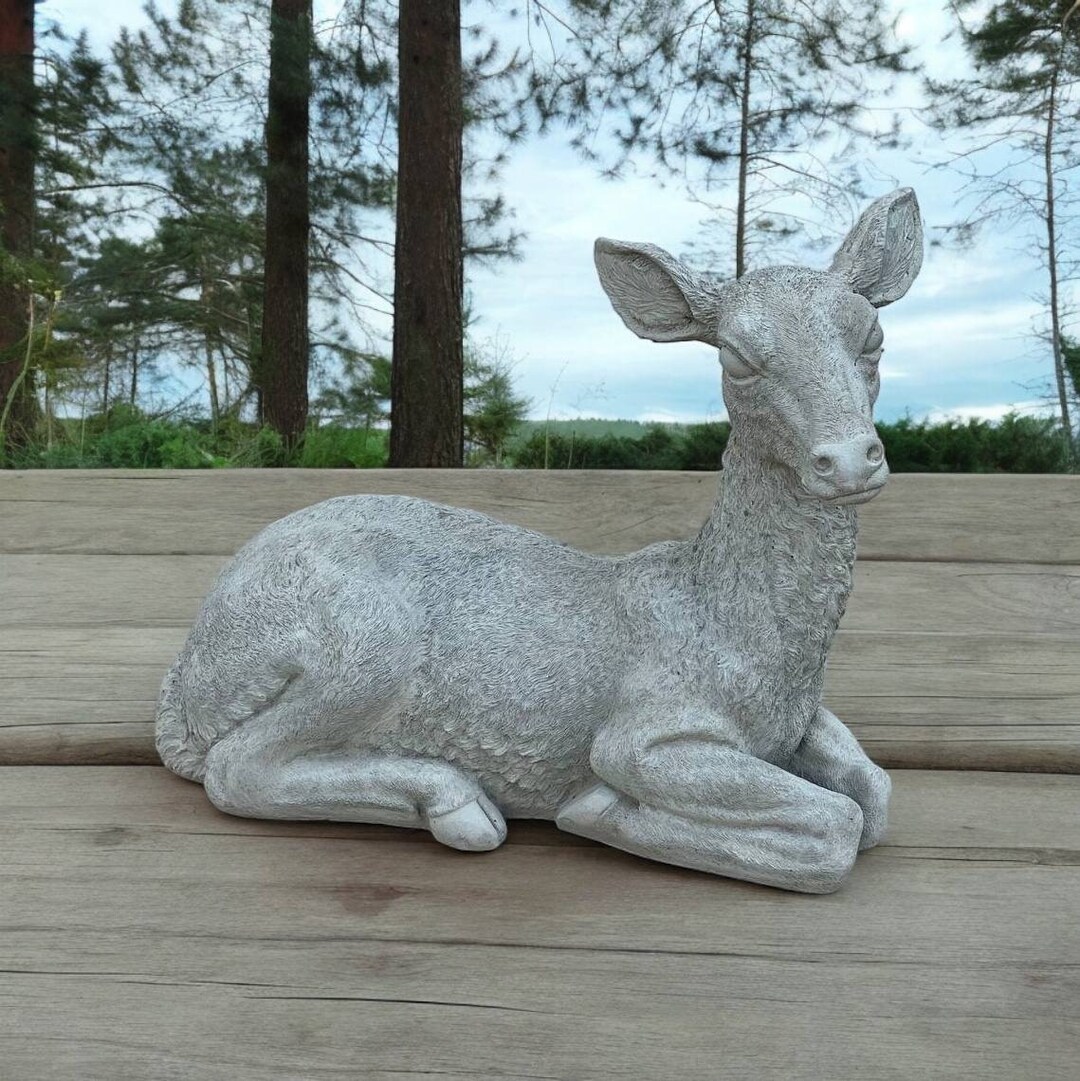 Stone Deer Garden Statue, Massive Wild Animal Sculpture, Concrete Fawn ...