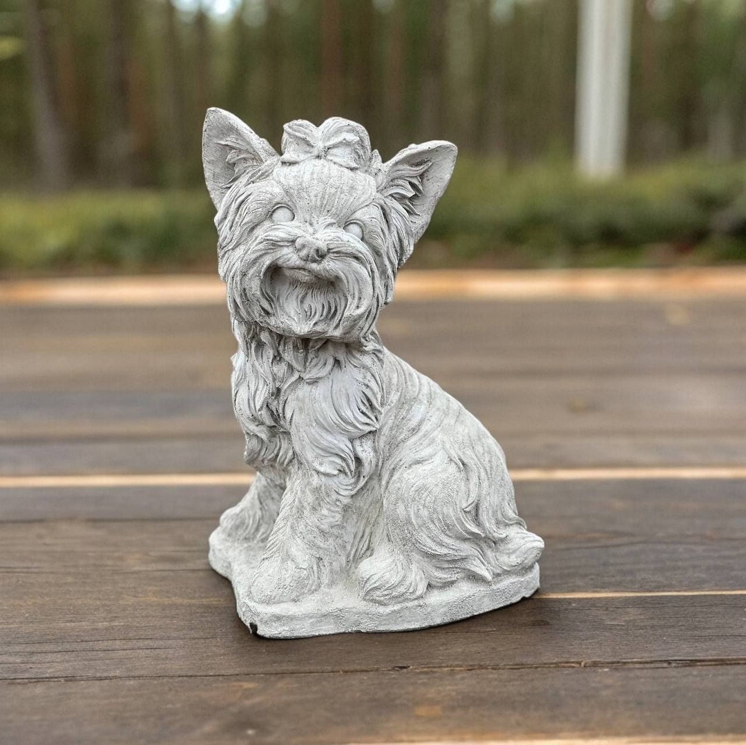 Relistic Sitting Yorkie Statue, Concrete Yorkshire Terrier Figure, Pet ...