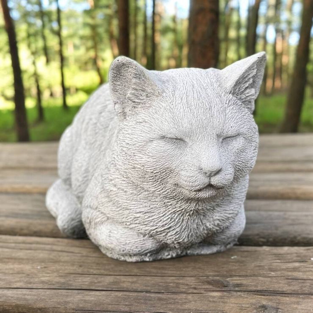 Concrete Sleeping Cat Statue, Yard Pet Grave Sculpture, Backyard ...