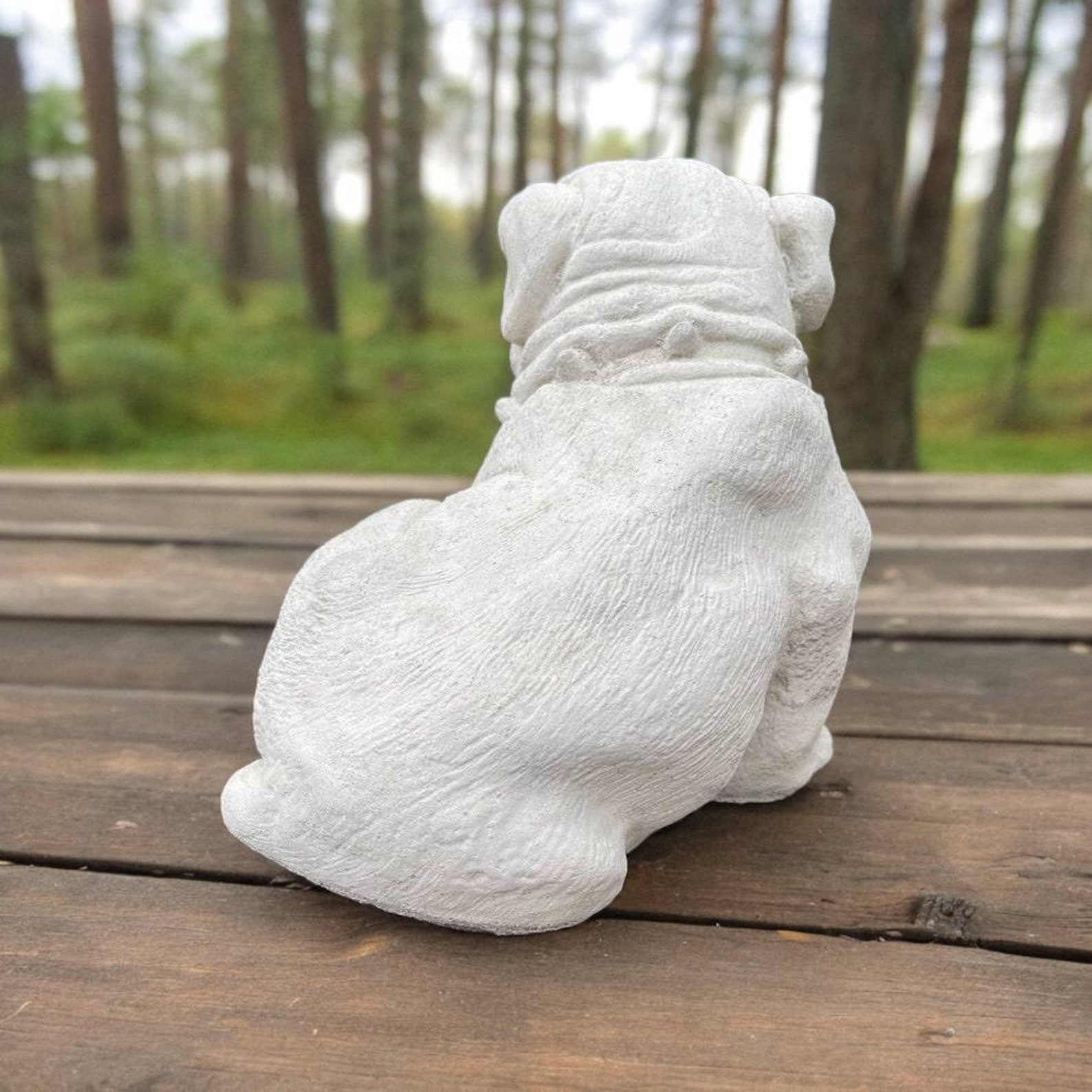 Sitting Puppy Bulldog Garden Statue, Concrete Dog Memorial Sculpture ...