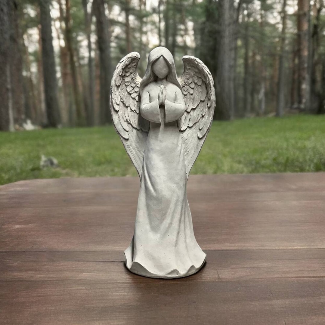 Stone Angel Faceless Statue, Concrete Religios Figurine With Wings ...