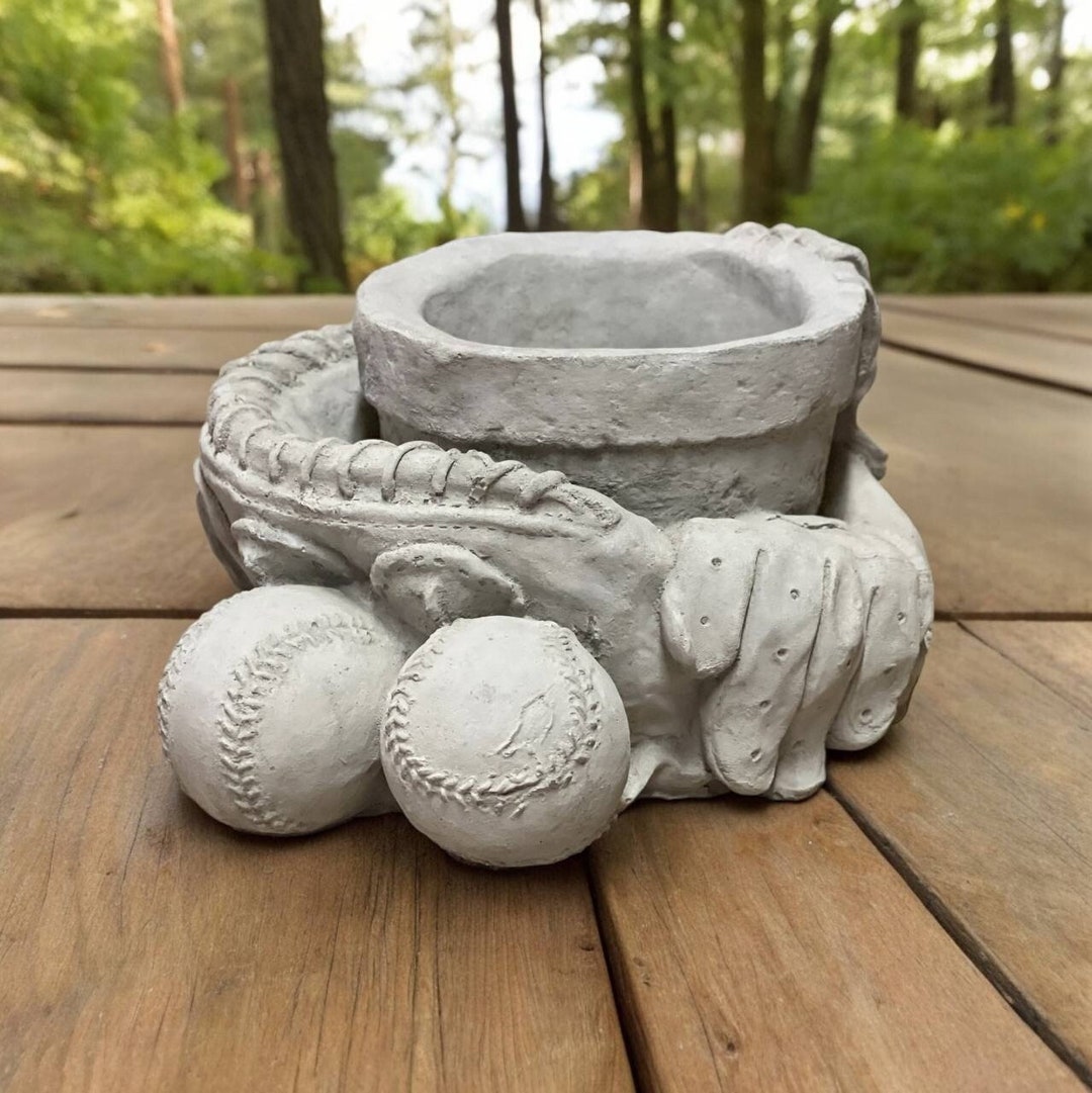 Flowers Planter Figurine, Concrete Baseball Glove With Balls Statue ...