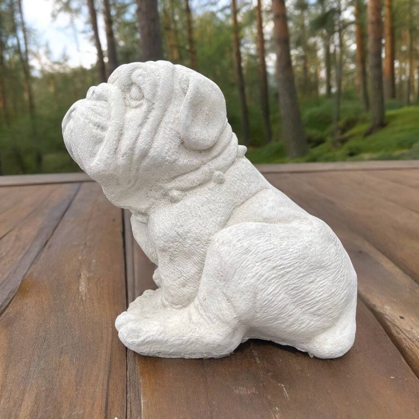 Sitting Puppy Bulldog Garden Statue, Concrete Dog Memorial Sculpture ...