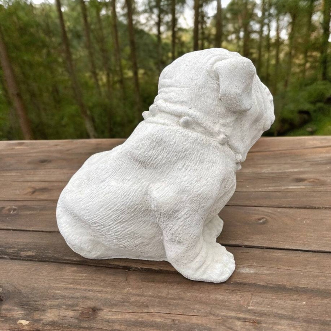Sitting Puppy Bulldog Garden Statue, Concrete Dog Memorial Sculpture ...