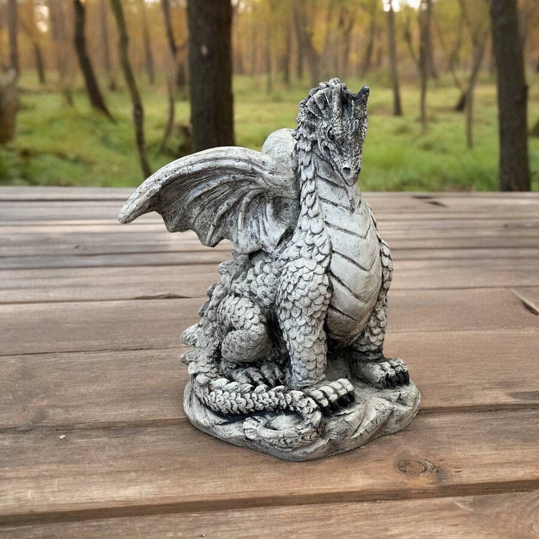 Sitting Dragon Statue, Concrete Gothic Style Decoration, Detailed ...