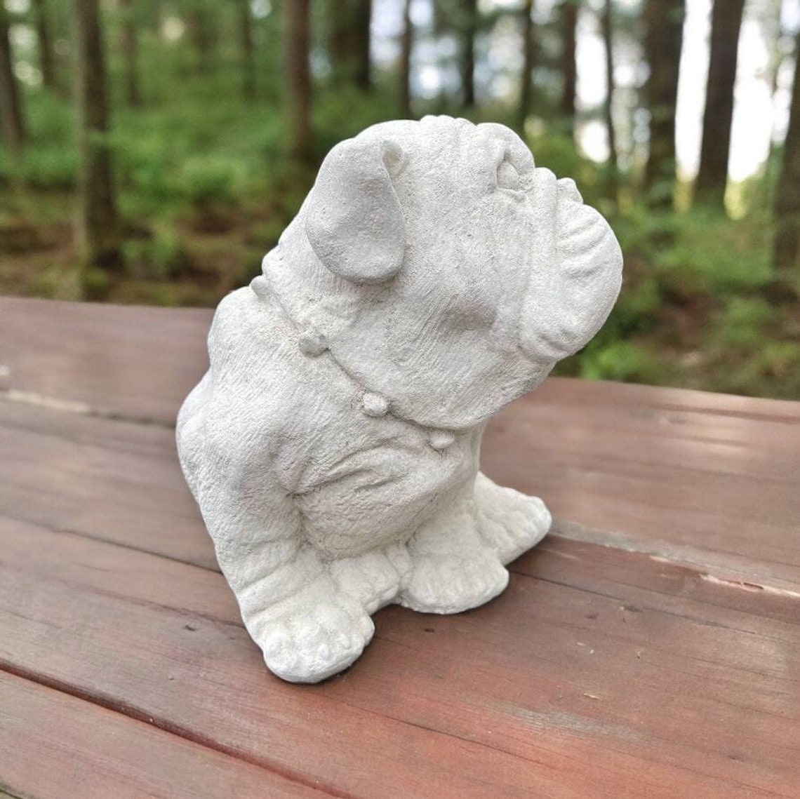 Sitting Puppy Bulldog Garden Statue, Concrete Dog Memorial Sculpture ...