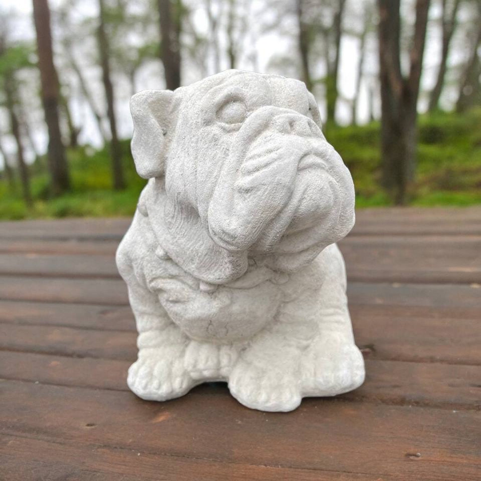 Sitting Puppy Bulldog Garden Statue, Concrete Dog Memorial Sculpture ...