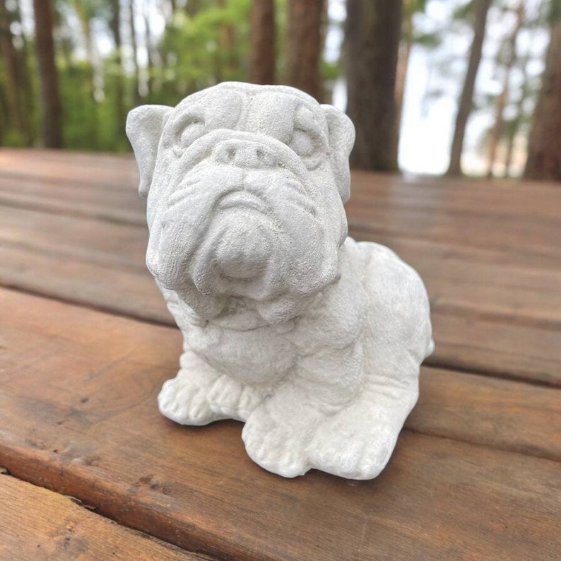 Sitting Puppy Bulldog Garden Statue, Concrete Dog Memorial Sculpture ...