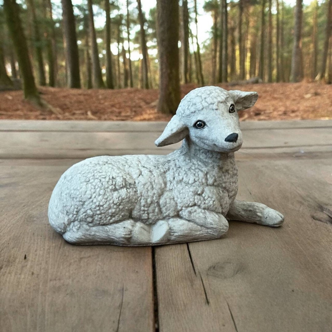Solid Laying Lamb Statue, Concrete Realistic Sheep Figurine, Backard or ...