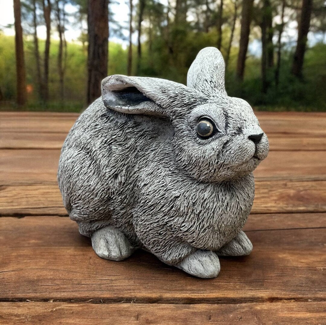 Concrete Rabbit Garden Statue, Stone Spring Animal Decor, Detailed ...