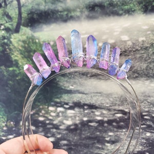 Celestial Moon Phase Crystal Point Crown Ice Blue and White - Etsy