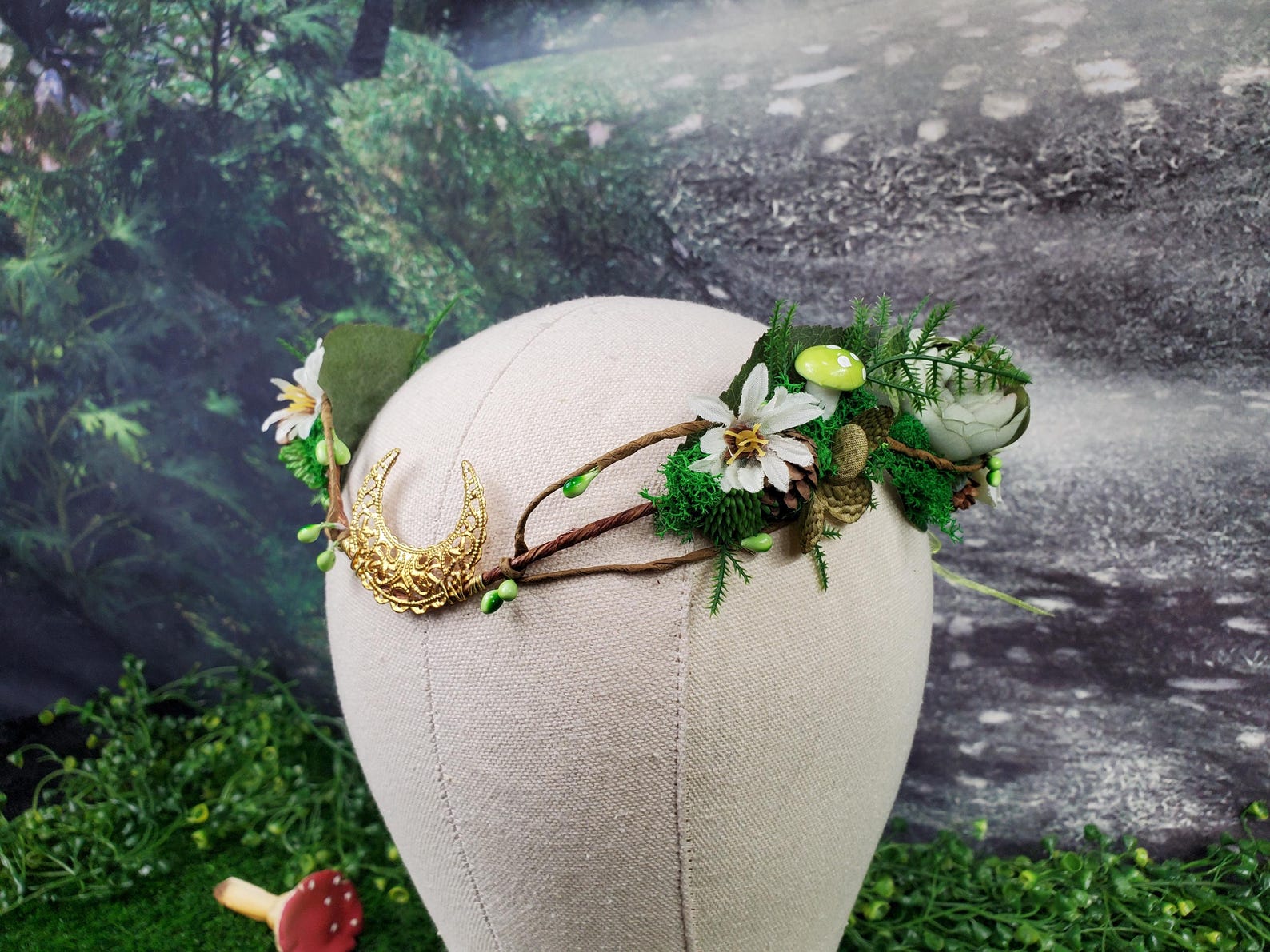 Woodland Moss and Florals Circlet - Gold Moon Flowercrown - Earthy ...