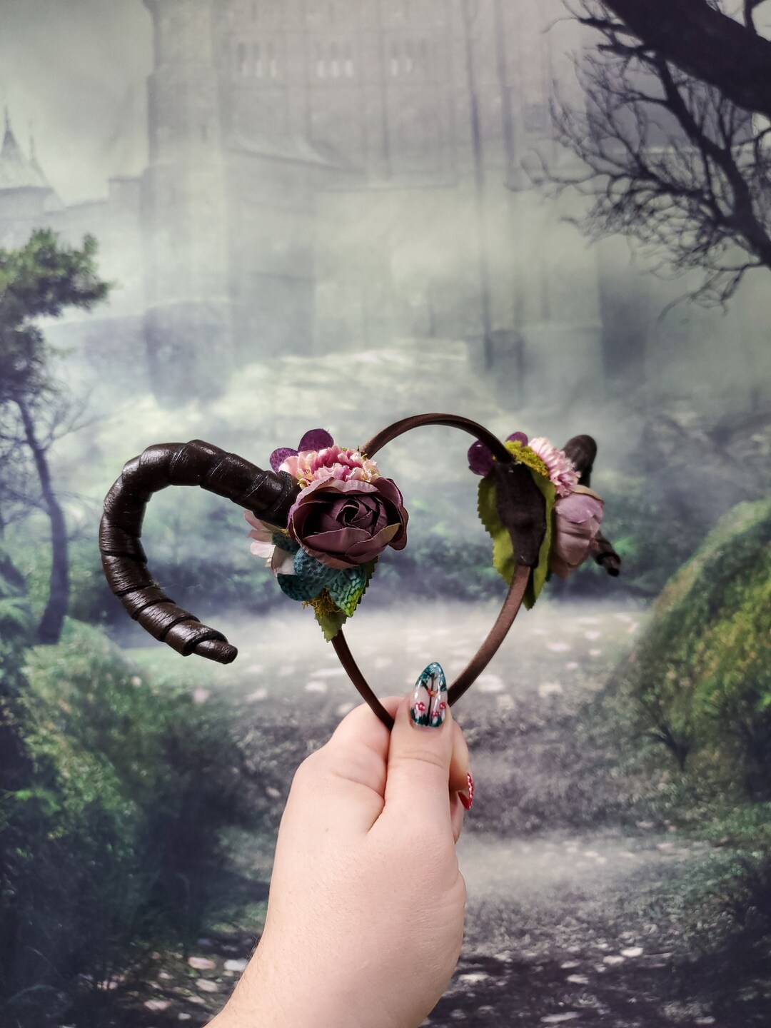 Horn Headband Purple Floral Curled Horns Dragon Costume Horns Cosplay ...