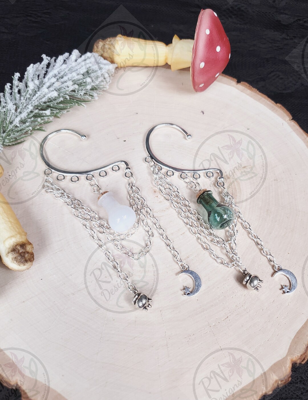 Magic Potion Silver Ear Cuff, Ear Hanger Earring, Choose Your Crystal Color, Ear Wrap, Dangle ...
