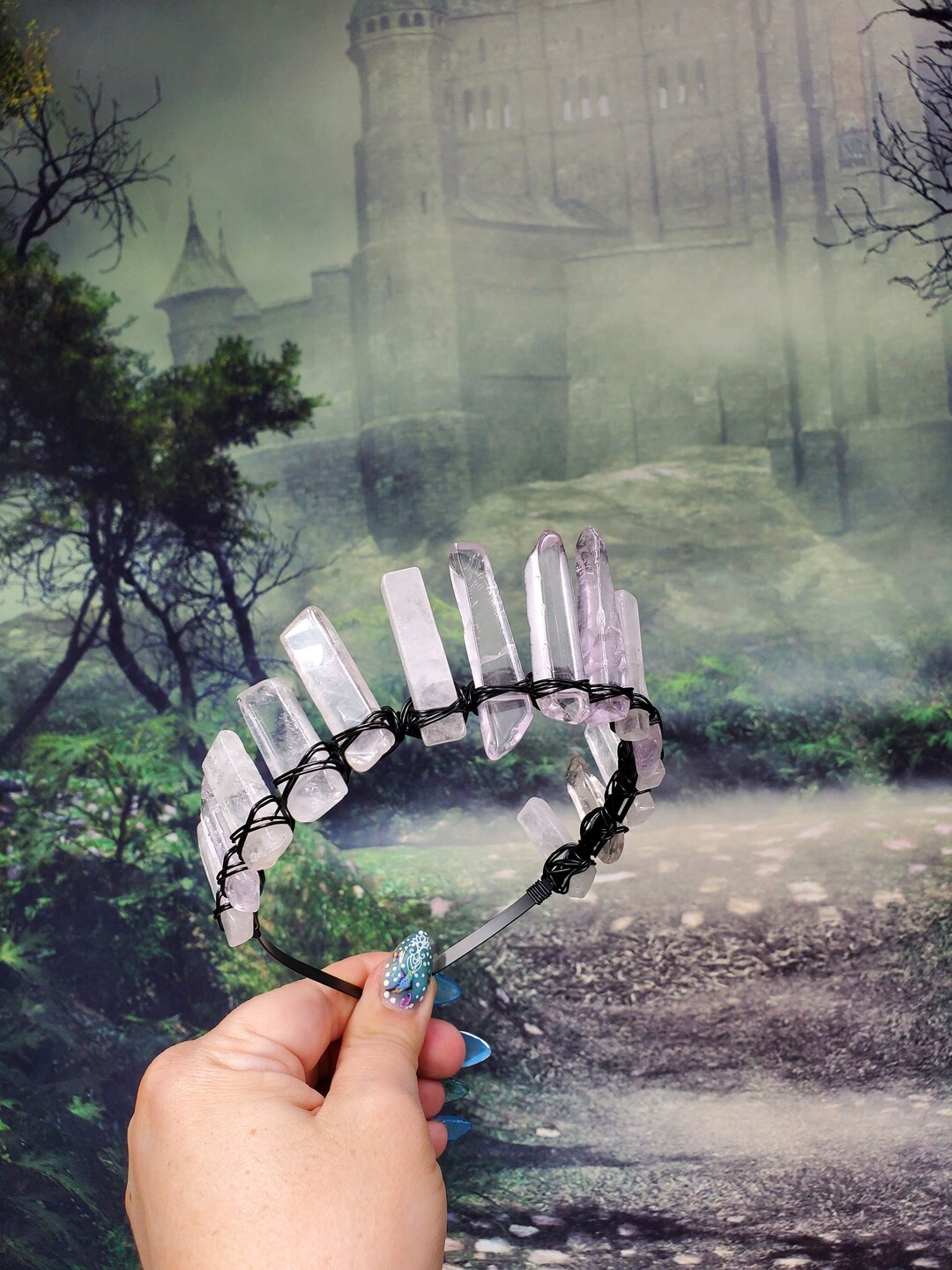 Crystal Point Tiara Pastel Goth Crystal Crown Lavender and Clear Quartz ...