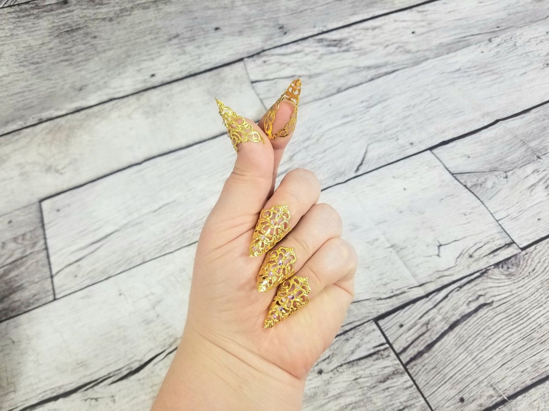 Nail Claws Jeweled Gold Filigree Claws Iridescent Crystal - Etsy