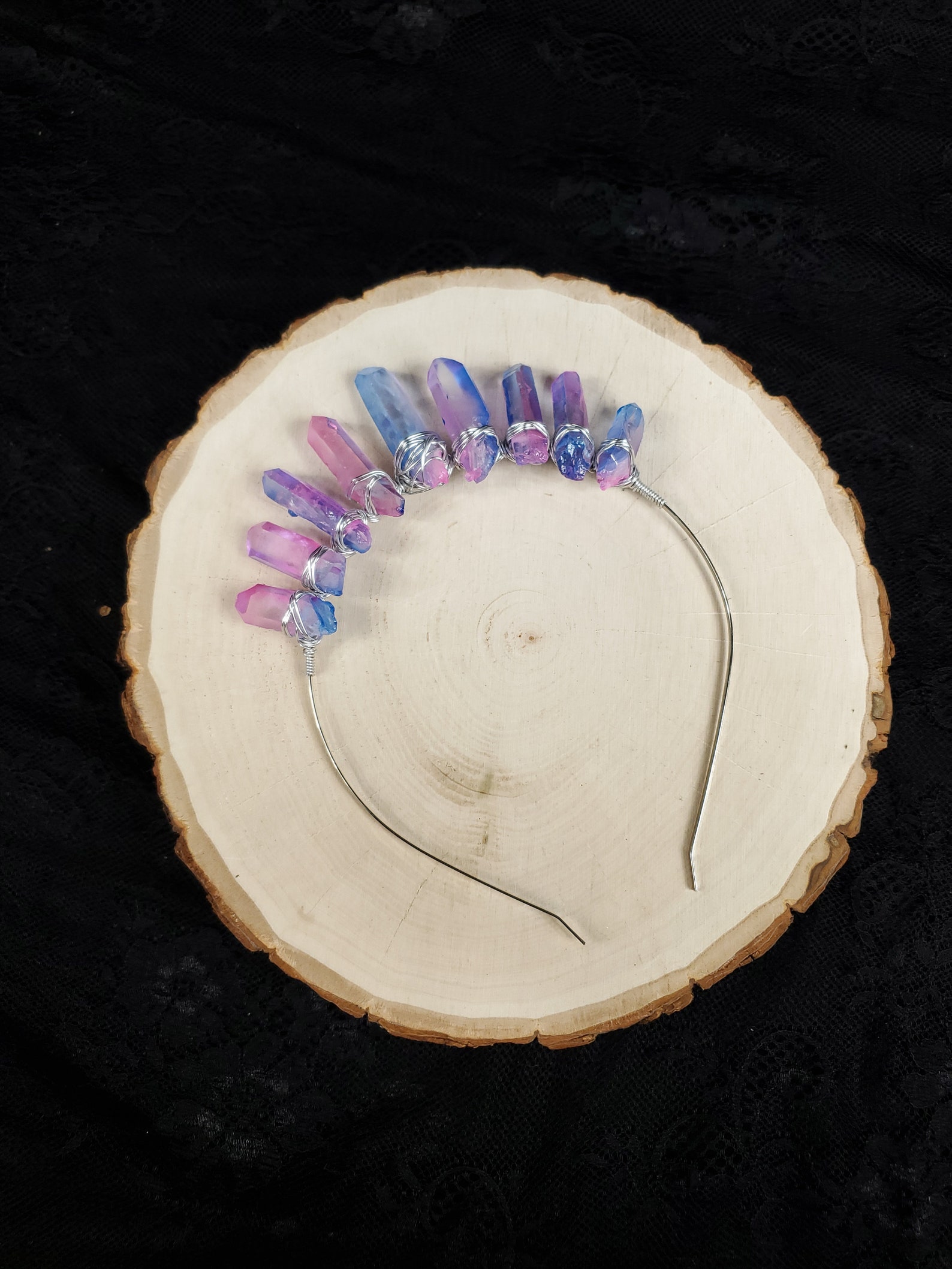 Celestial Moon Phase Crystal Point Crown Ice Blue and White - Etsy