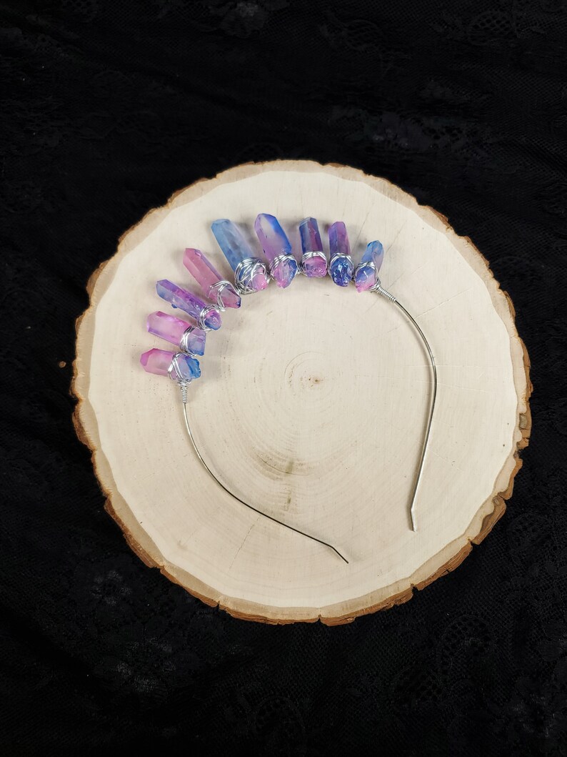 Celestial Moon Phase Crystal Point Crown Ice Blue and White - Etsy