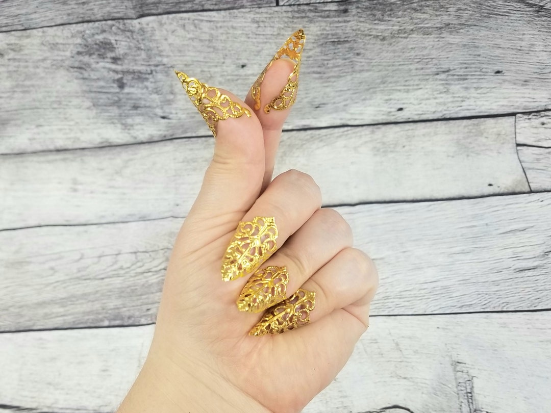 Nail Claws Gold Filigree Claws Nail Armor Handmade Gold Nails - Etsy