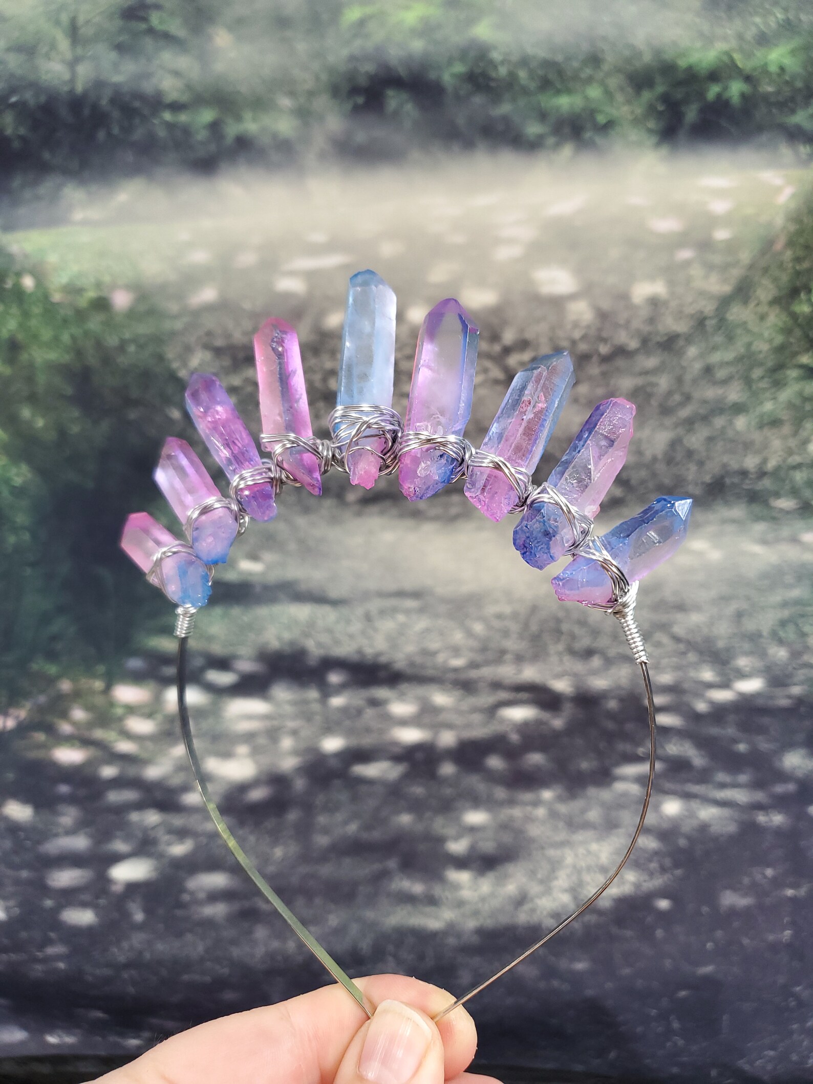 Celestial Moon Phase Crystal Point Crown Ice Blue and White - Etsy