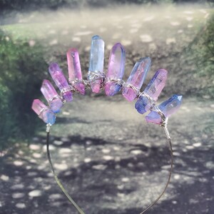 Celestial Moon Phase Crystal Point Crown Ice Blue and White - Etsy