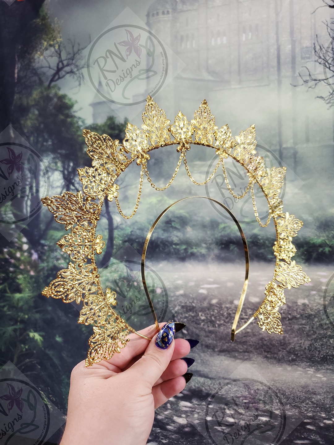 Gold Filigree Lace Halo Crown Headpiece - Etsy
