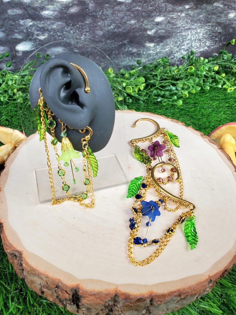 Fairy Flower Ear Cuff: Gold or Silver Dangle Chain Earring, No Piercing ...