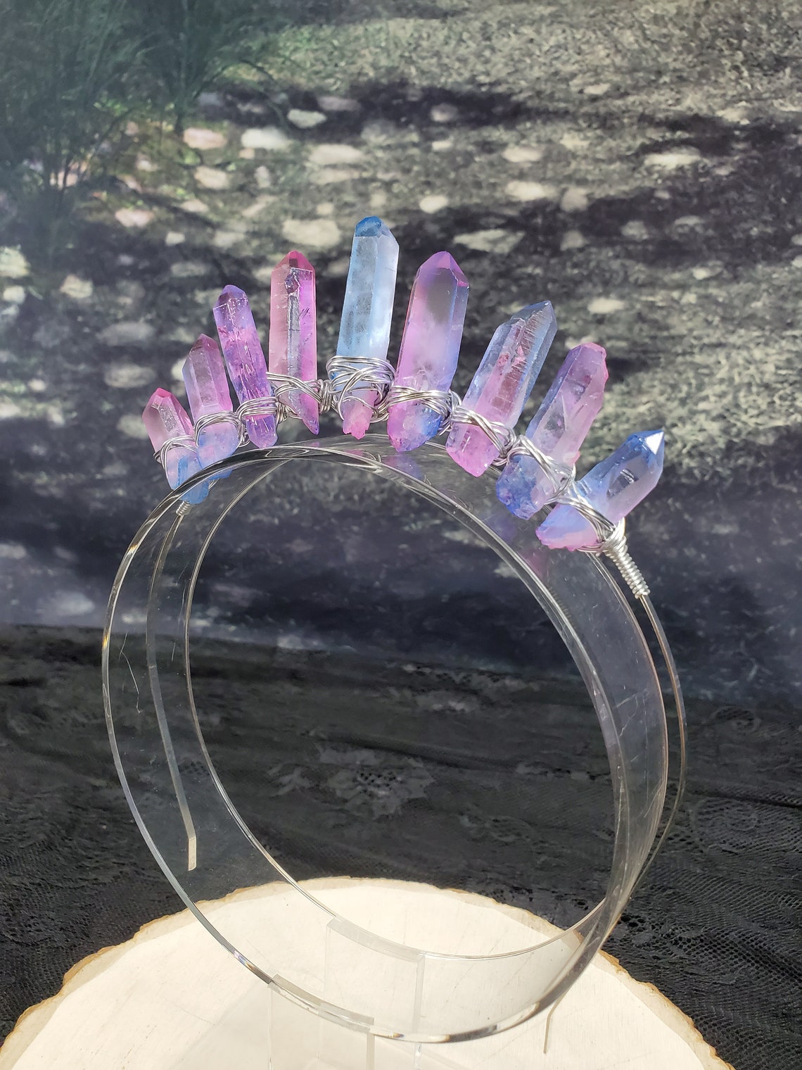 Celestial Moon Phase Crystal Point Crown Ice Blue and White - Etsy