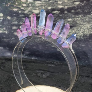 Celestial Moon Phase Crystal Point Crown Ice Blue and White - Etsy