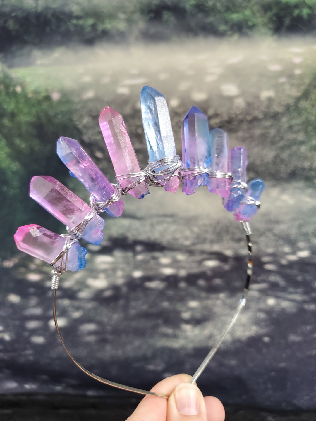 Celestial Moon Phase Crystal Point Crown Ice Blue and White - Etsy