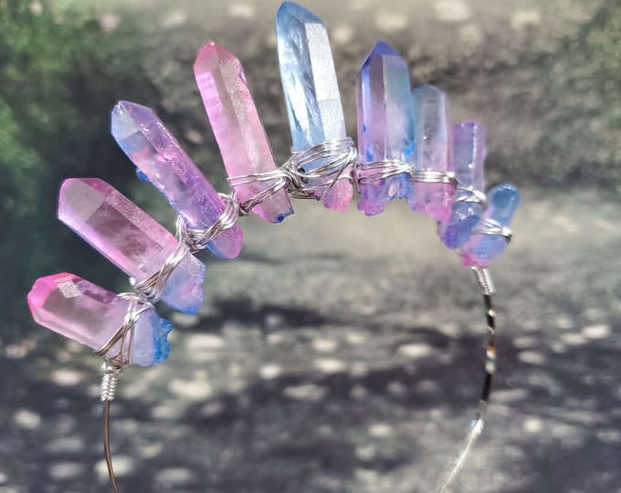 Celestial Moon Phase Crystal Point Crown Ice Blue and White - Etsy