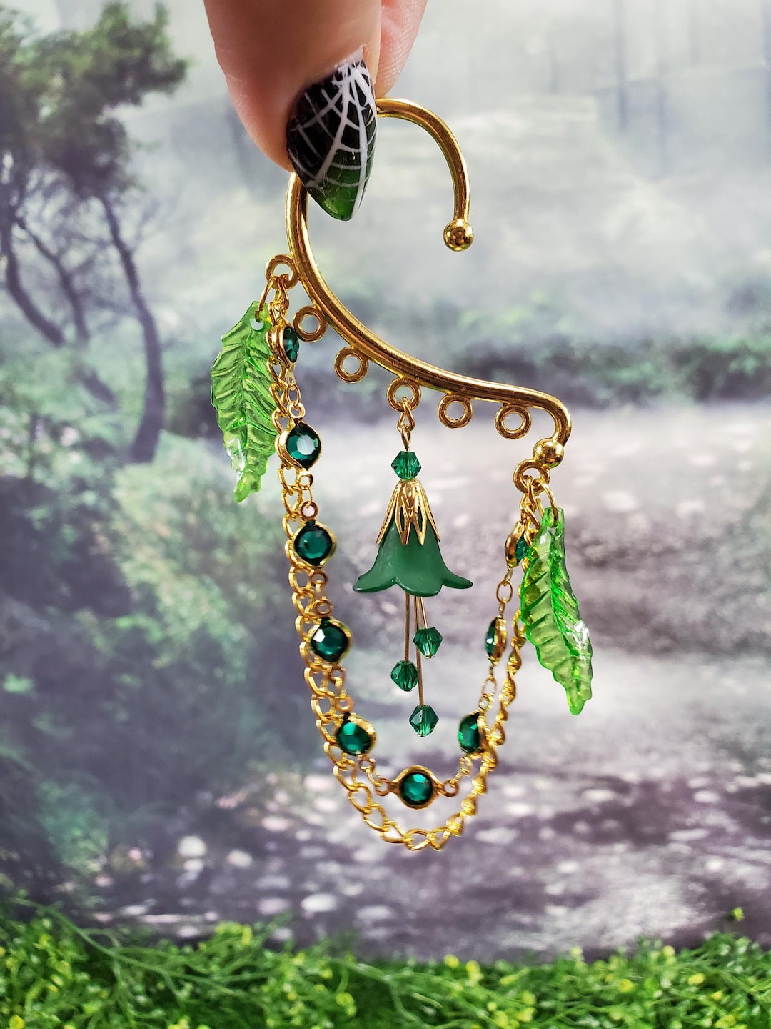 Fairy Flower Ear Cuff: Gold or Silver Dangle Chain Earring, No Piercing ...