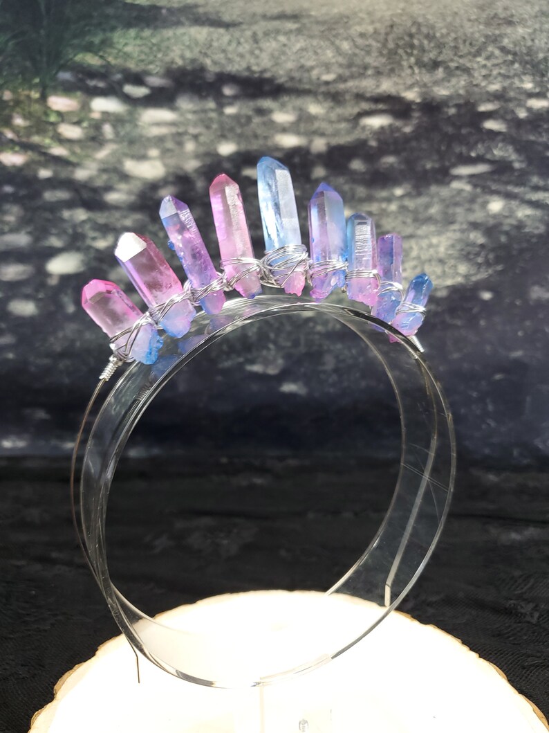 Celestial Moon Phase Crystal Point Crown Ice Blue and White - Etsy