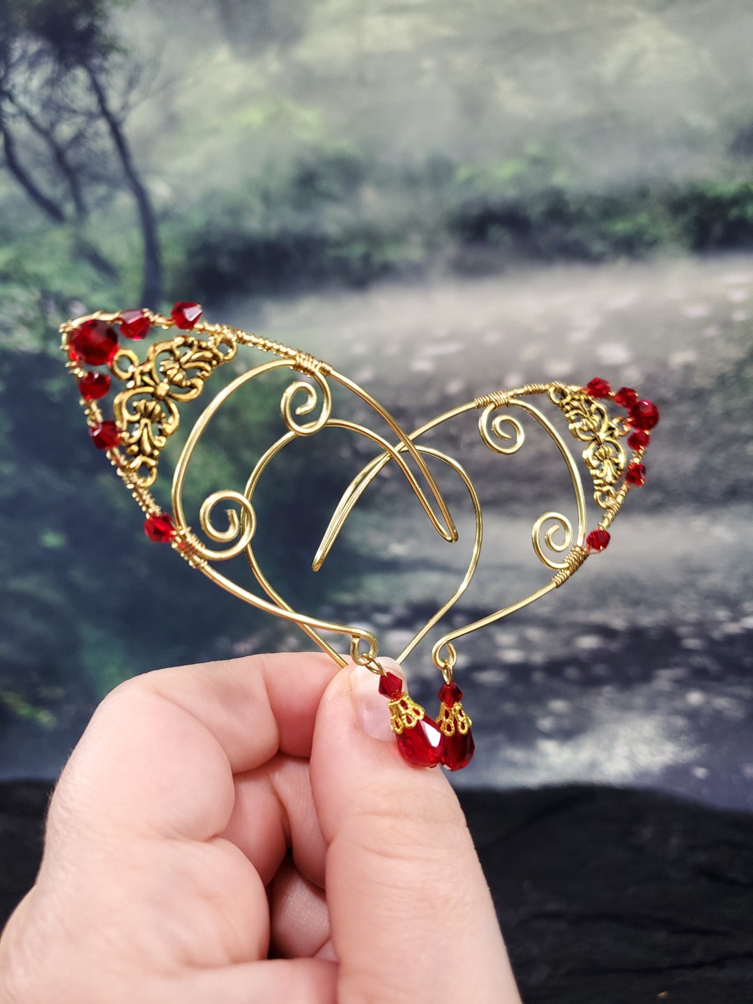 Gold Filigree Elf Ear Cuffs Choose Your Crystal Color - Etsy