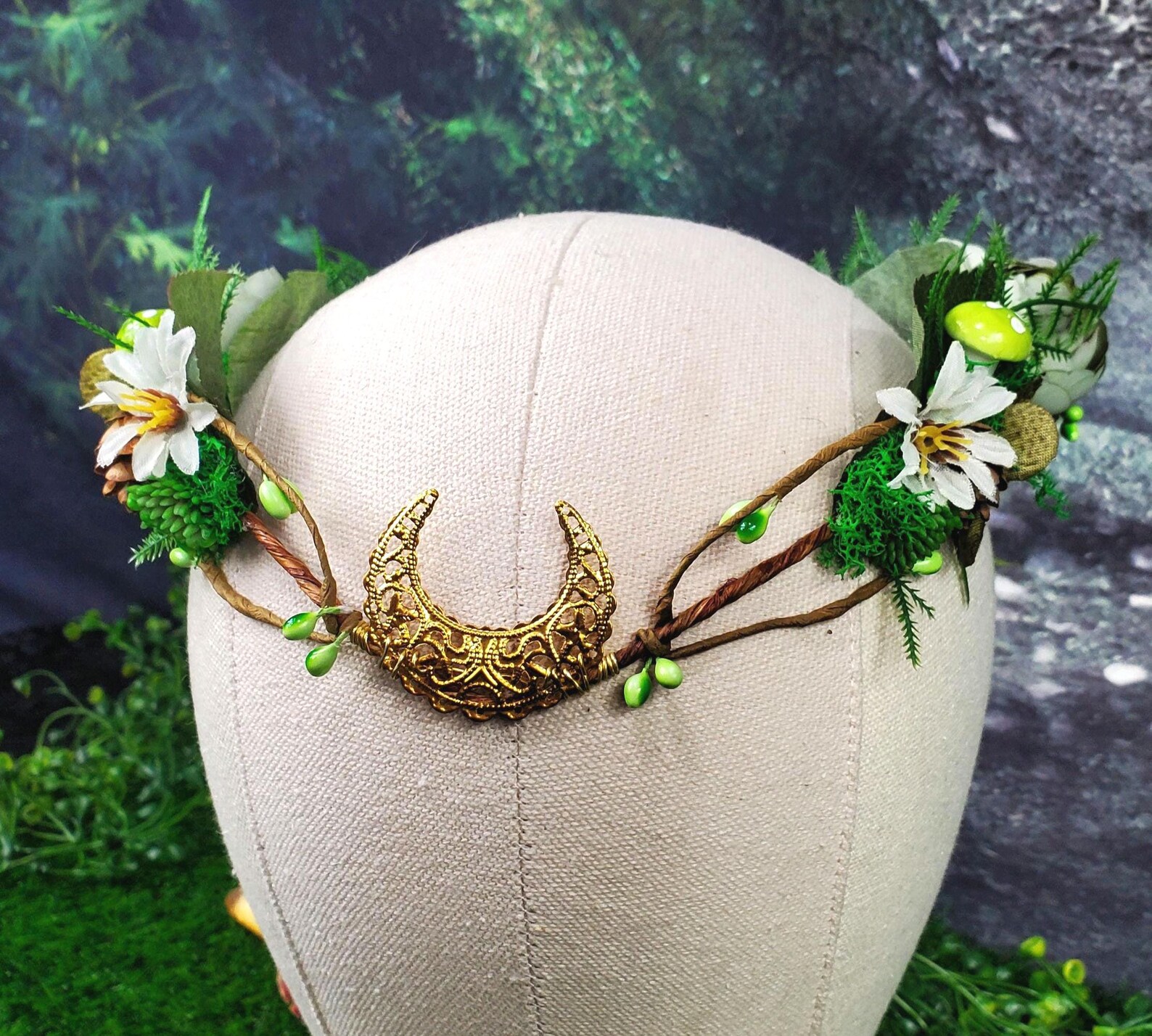 Woodland Moss and Florals Circlet - Gold Moon Flowercrown - Earthy ...