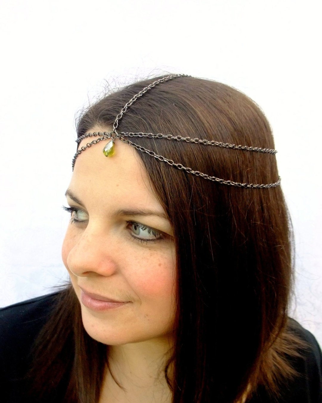 Gunmetal Headchain With Crystal Accent Choose Your Color - Etsy
