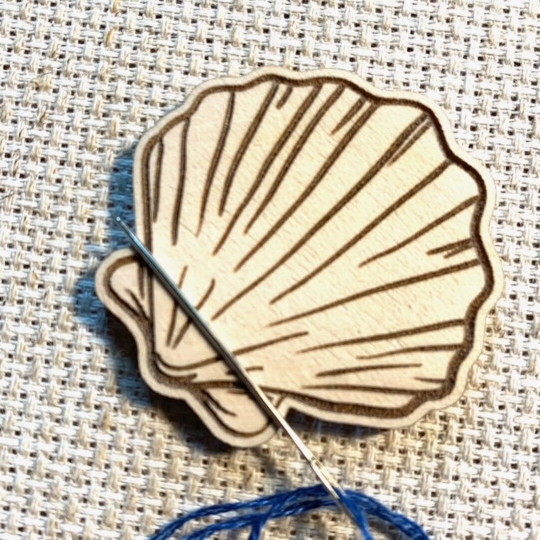 Seashell Needle Minder, Wood Needle Minder, Seashell Cross Stitch ...
