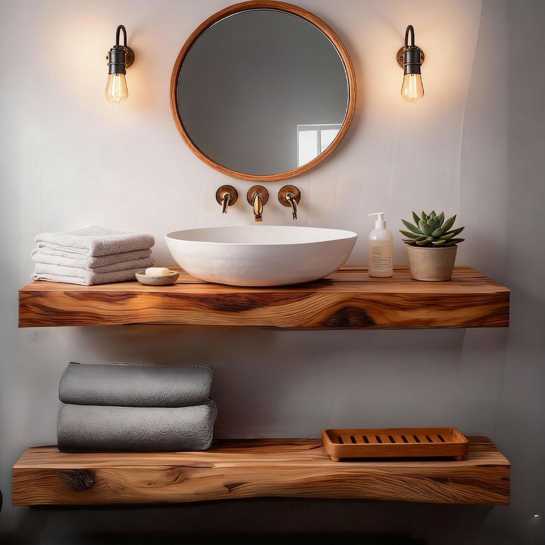 Rustic Floating Vanity Shelf, Handmade Bathroom Vanity Shelf, Wall ...