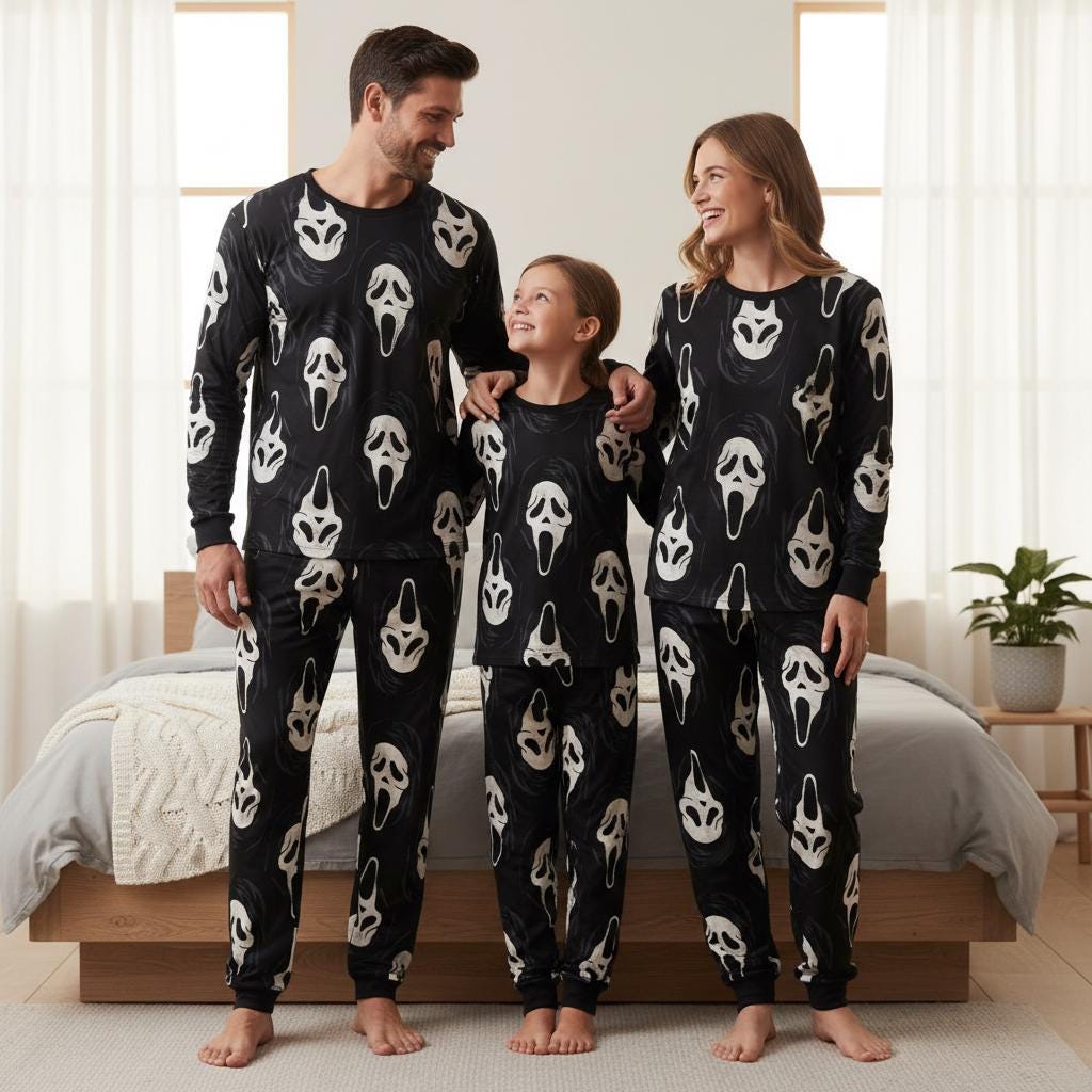 Ghost Face Family Pajamas, Horror Long Sleeve Pjs, Scream Long Tee ...